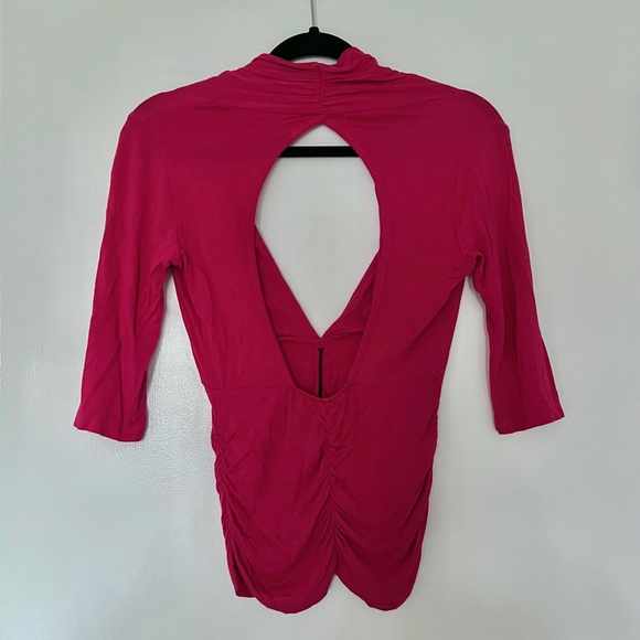 Tops | Y2k Hot Pink Fuchsia Body Con Cut Out Plunge Neckline Ruched ...